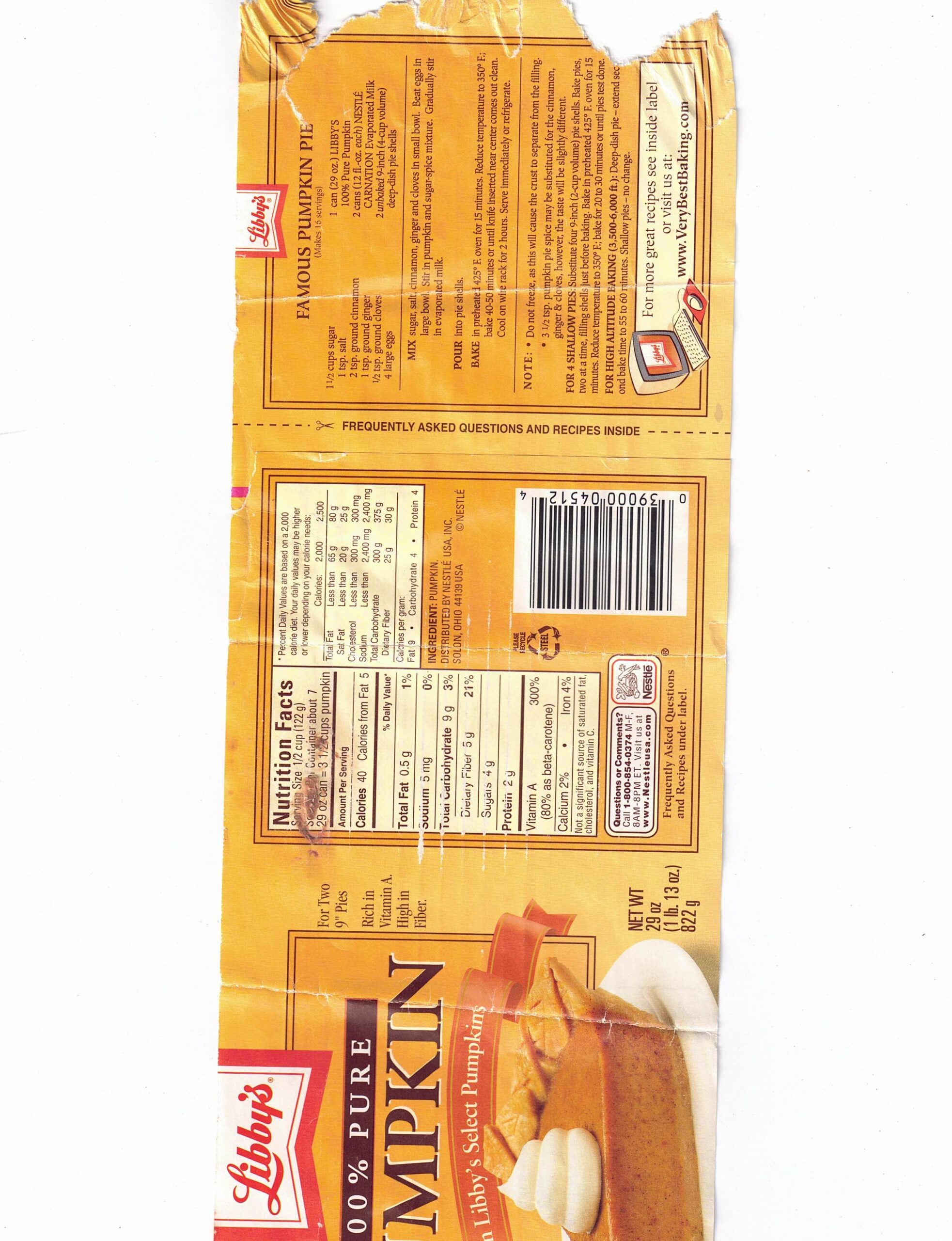 Libby’s Famous Pumpkin Pie – Label